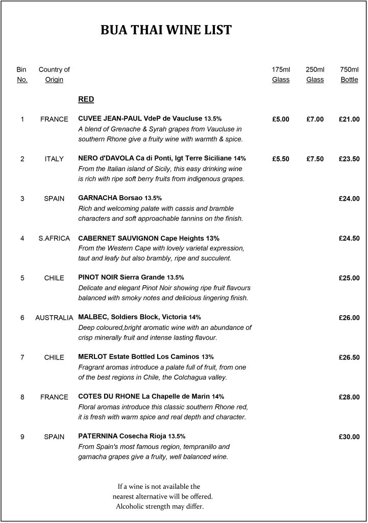 Menu - Bua Thai Restaurant
