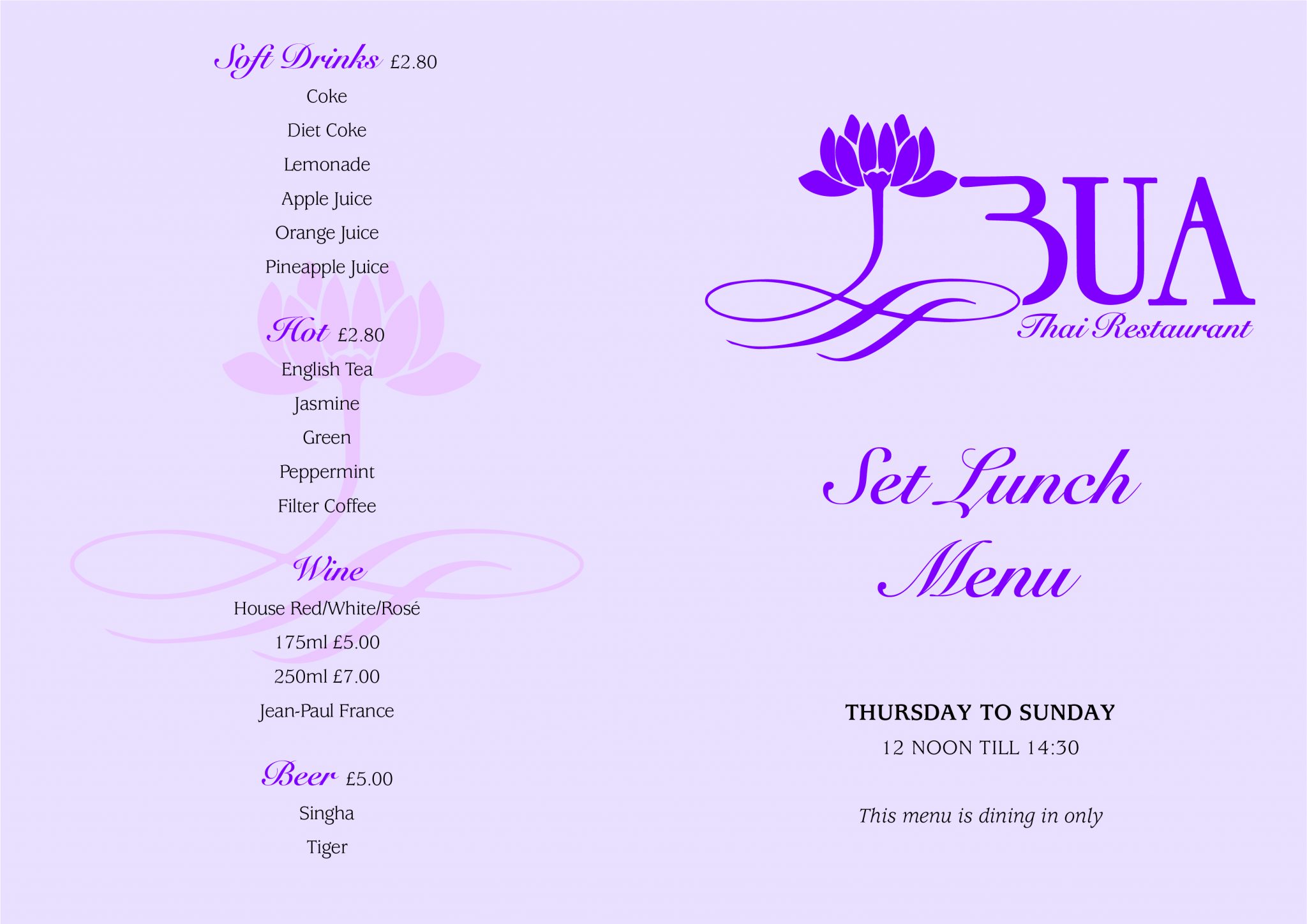 Lunch Menu - Bua Thai Restaurant